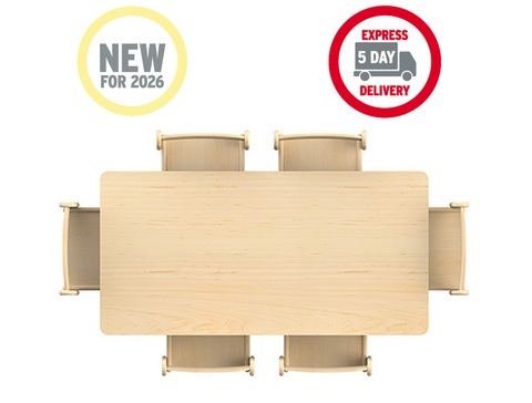 Small Rectangular Adjustable Table + 4 Beech Stacking Chairs by Millhouse