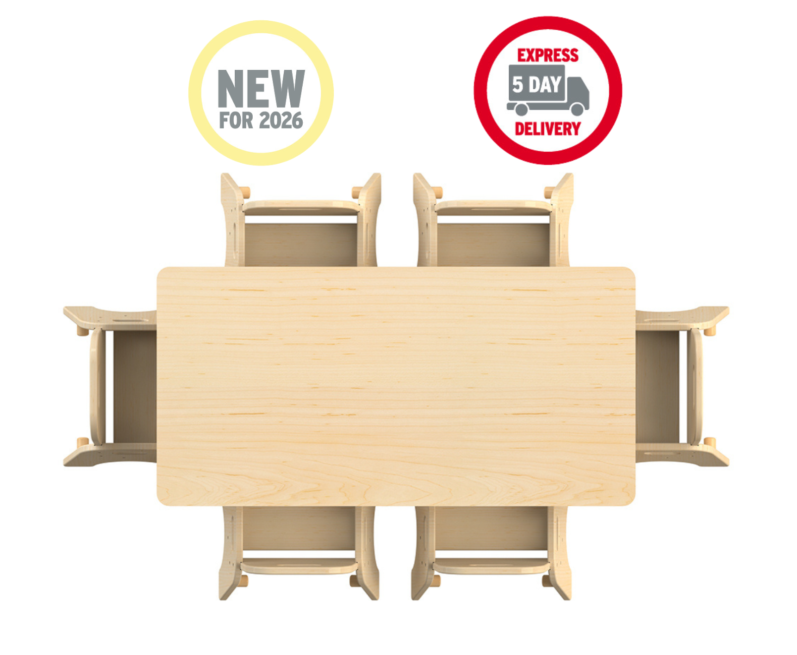 Medium Rectangular Adjustable Table + 6 Sturdy Chairs by Millhouse