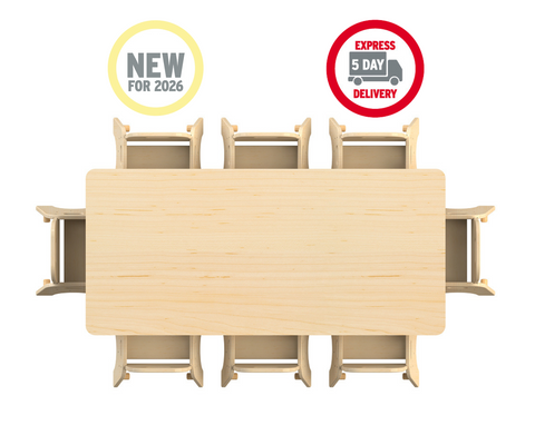 Large Rectangular Adjustable Table + 8 Sturdy Chairs by Millhouse