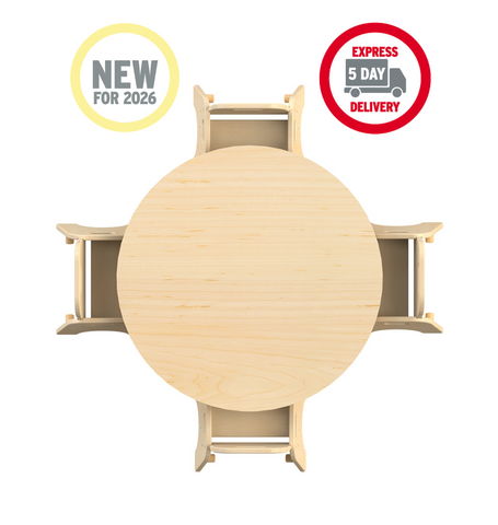 Medium Circular Adjustable Table + 4 Sturdy Chairs by Millhouse